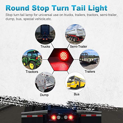 Partsam 10Pcs Red 4" Inch Round LED Trailer Tail Lights 12LED Flange Mount Stainless Steel Chrome Bezel Waterproof Stop Turn Tail Brake Lights Replacement for Trucks RV 12V