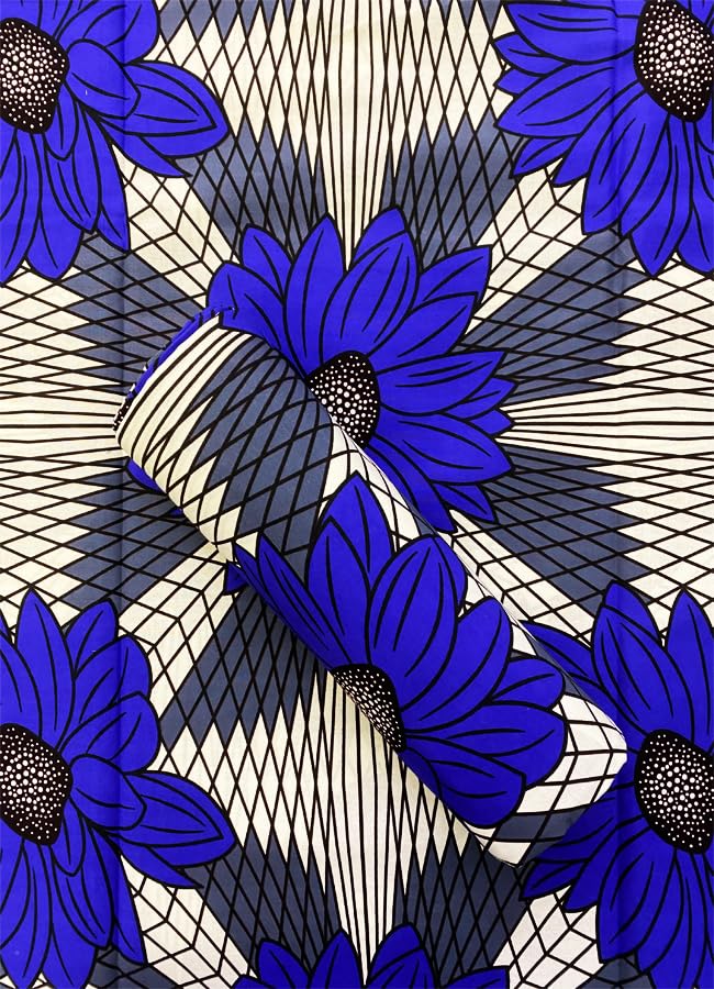 African Ankara Wax Print Fabrics -Floral Pattern-Purple, Gray, White, Dark-Brown,- Sell by 6 Yards-100% Cotton- for Dresses