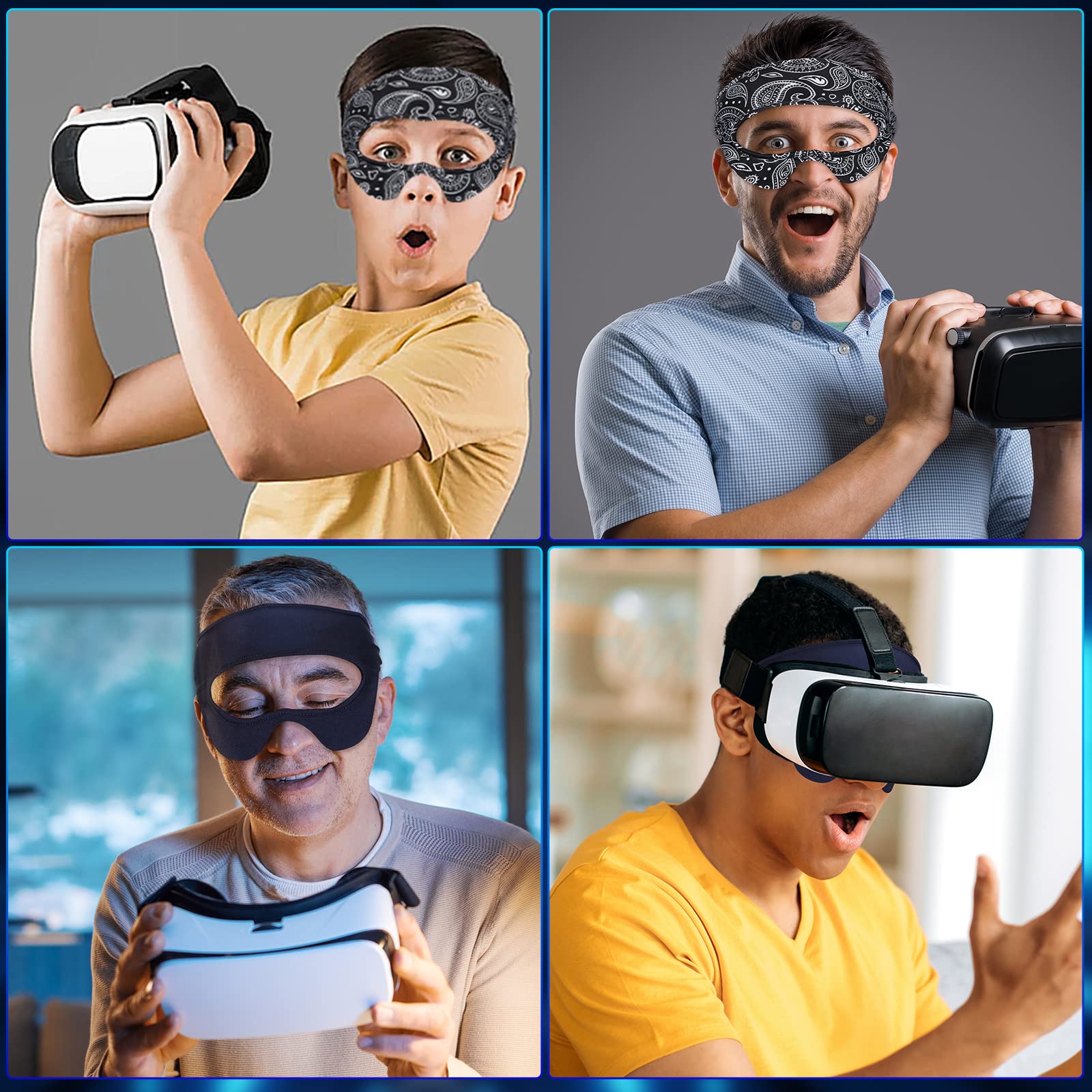Aiaugen VR Sweat Band, Adjustable VR Mask, Breathable VR Eye Mask Cover, for Oculus Quest 2, HTC Vive, PS, Gear, VR Workouts, 3Pcs