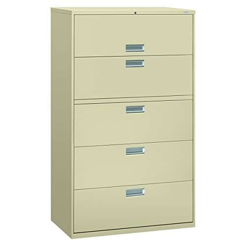 HON 5-Drawer Filing Cabinet - 600 Series Lateral or Legal Filing Cabinet, 42w by 19-1/4d, 5-Drawer, Putty (H695)