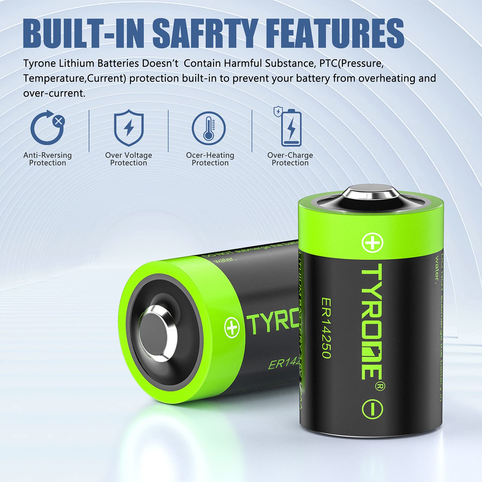 tyrone 1/2 AA Battery, Ls14250 3.6v Battery 1200 mAh ER14250 Non-Rechargeable Lithium Batteries for Dog Collars and Baby Movement Monitor Alarm Systems and More [ 6 Pack ]