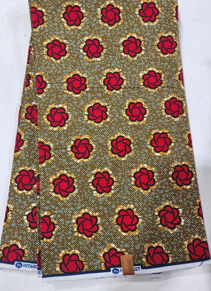 African Ankara Wax Prints Fabrics-Rose Flower in Red, Brown, White, Black -Sell by 6 Yards- 100% Cotton-for Men and Women