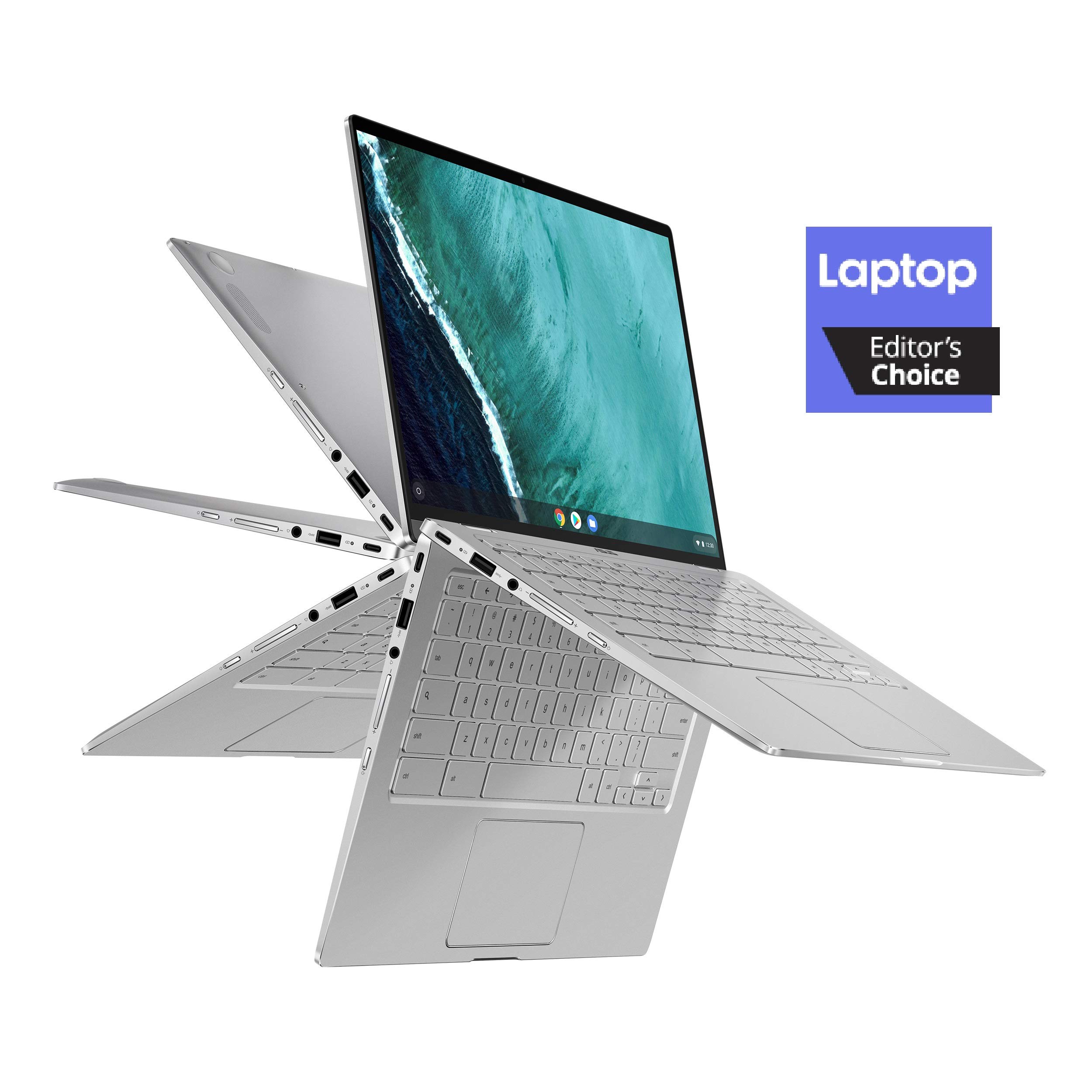 ASUS Chromebook Flip C434 2 in 1 Laptop, 14" Touchscreen FHD 4-Way NanoEdge, Intel Core m3-8100Y Processor, 4GB RAM, 128GB eMMC Storage, Backlit KB, Spangle Silver, Chrome OS, C434TA-IH348T (Renewed)