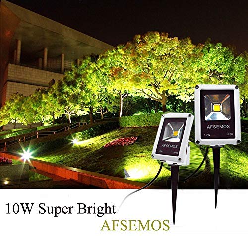 AFSEMOS 10W LED Landscape Lights 12V Low Voltage Garden Yard Lights Warm White,IP66 Waterproof Outdoor Spotlights with Spike Stand (4 Pack) for Path Trees Patio