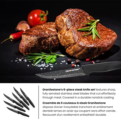 Granitestone Nutriblade 6-Piece Steak Knives with Comfortable Handles, Stainless Steel Serrated Blades โ Dishwasher-safe and Rust-proof Steak Knife For Home and Restaurant Use As Seen On TV