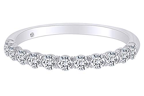 AFFY 0.54 Round Shape White Natural Diamond Wedding Engagement Band Ring 18k Solid White Gold Ring Size-10