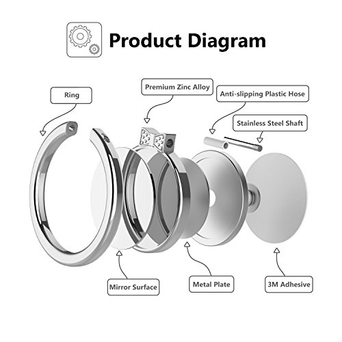 VASIVO Mirror Phone Ring Holder, 360° Swivel Ring Holder Finger Holder Holder for iPhone 7/7 Plus, Galaxy S8/S8 Plus and Other Smartphones (Silver)