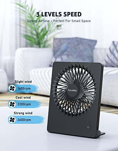 FARADAY Small Table Fans Bundle USB Desk Fans Personal Fan Ultra Quiet For Home Bedroom Office Desktop, 3 Speeds, Black