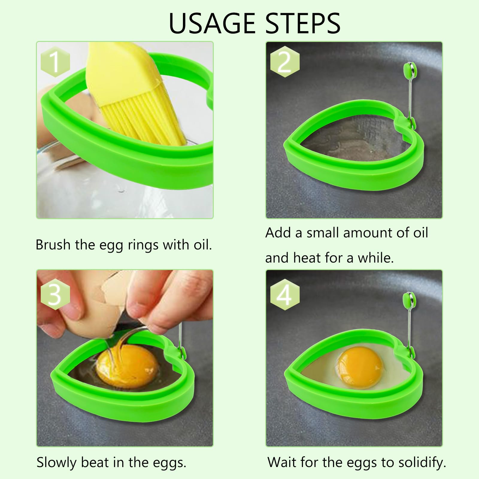 YOLCAR Food Grade Silicone Egg Rings, 4 Pack Egg Ring Molds for Cooking, Non-stick Fried Egg Rings(Multicolor, Heart-shaped)
