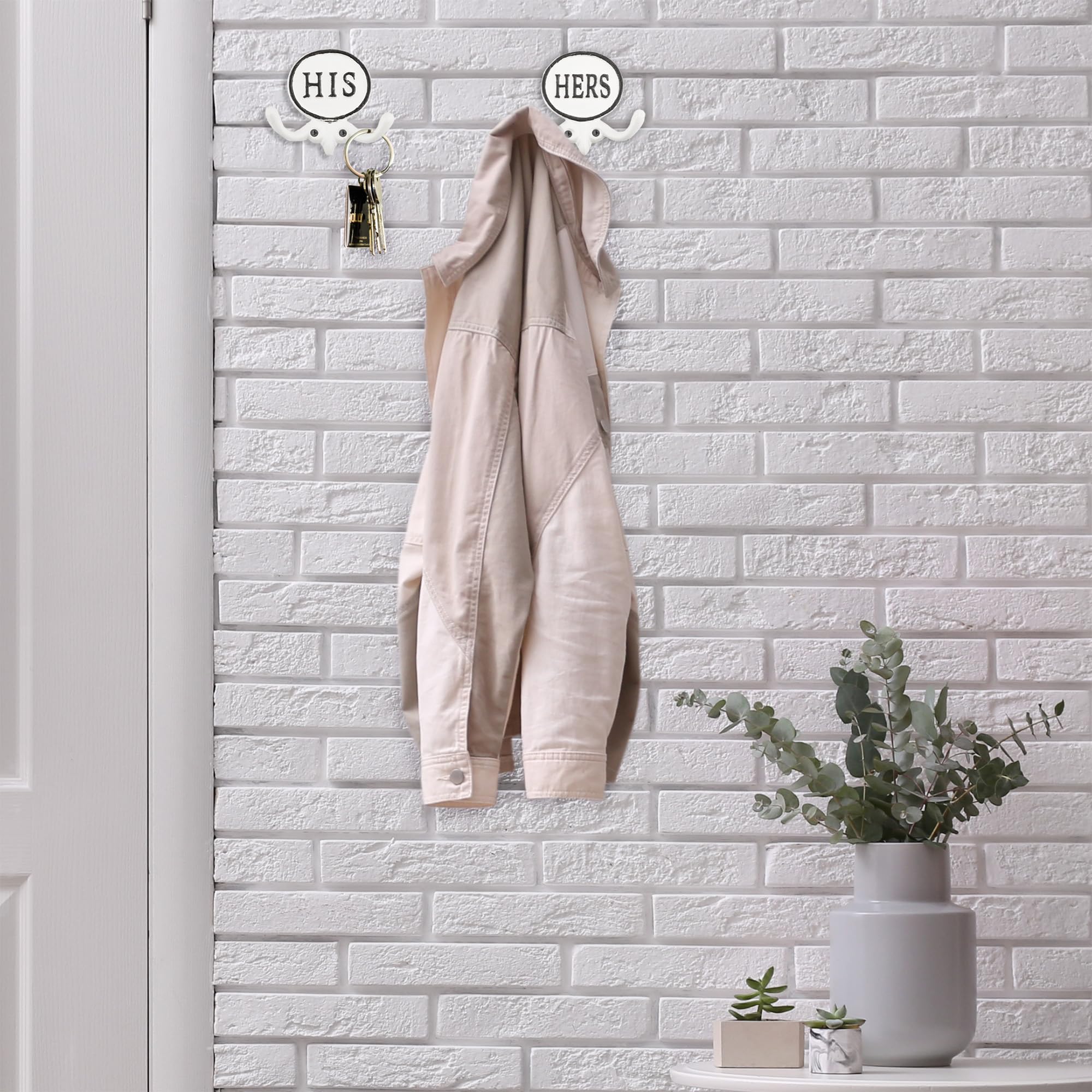 AuldHome Design His and Hers Towel Hooks (Set of 2); Cast Iron Rustic Farmhouse Decor Door Wall Hangers