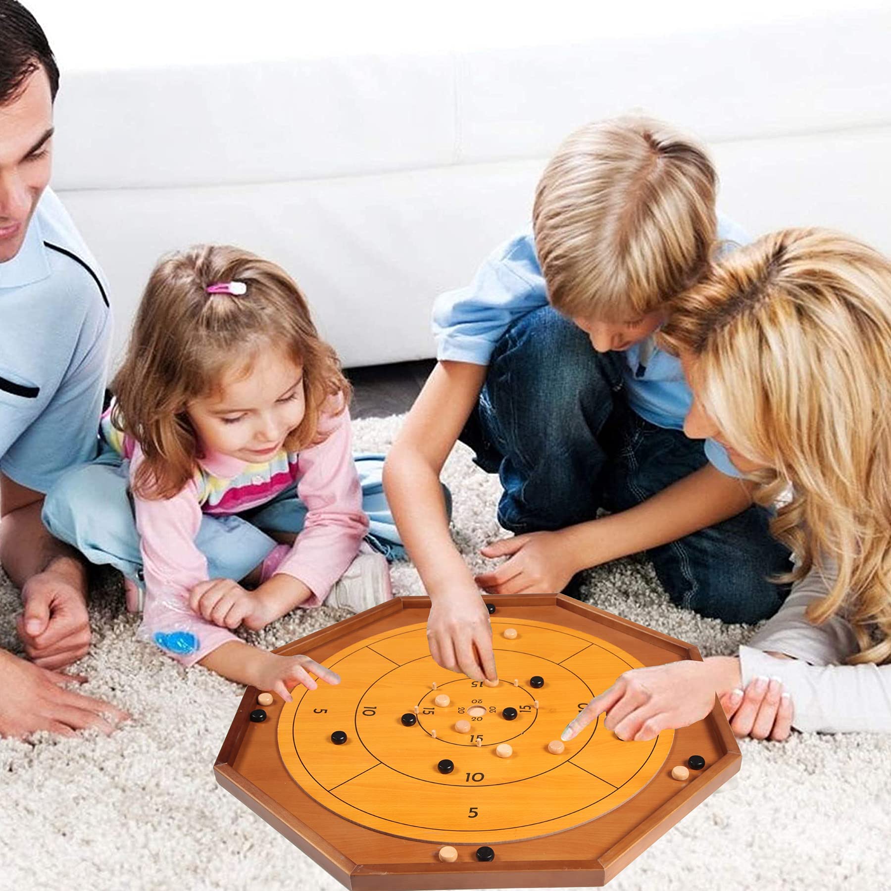 Crokinole and Checkers, 27-Inch Classic Crokinole Board Game with 22" Playing Surface, Canadian Heritage Tabletop Game for Two Players, Dexterity Krokinole Games Great for Families and Friends