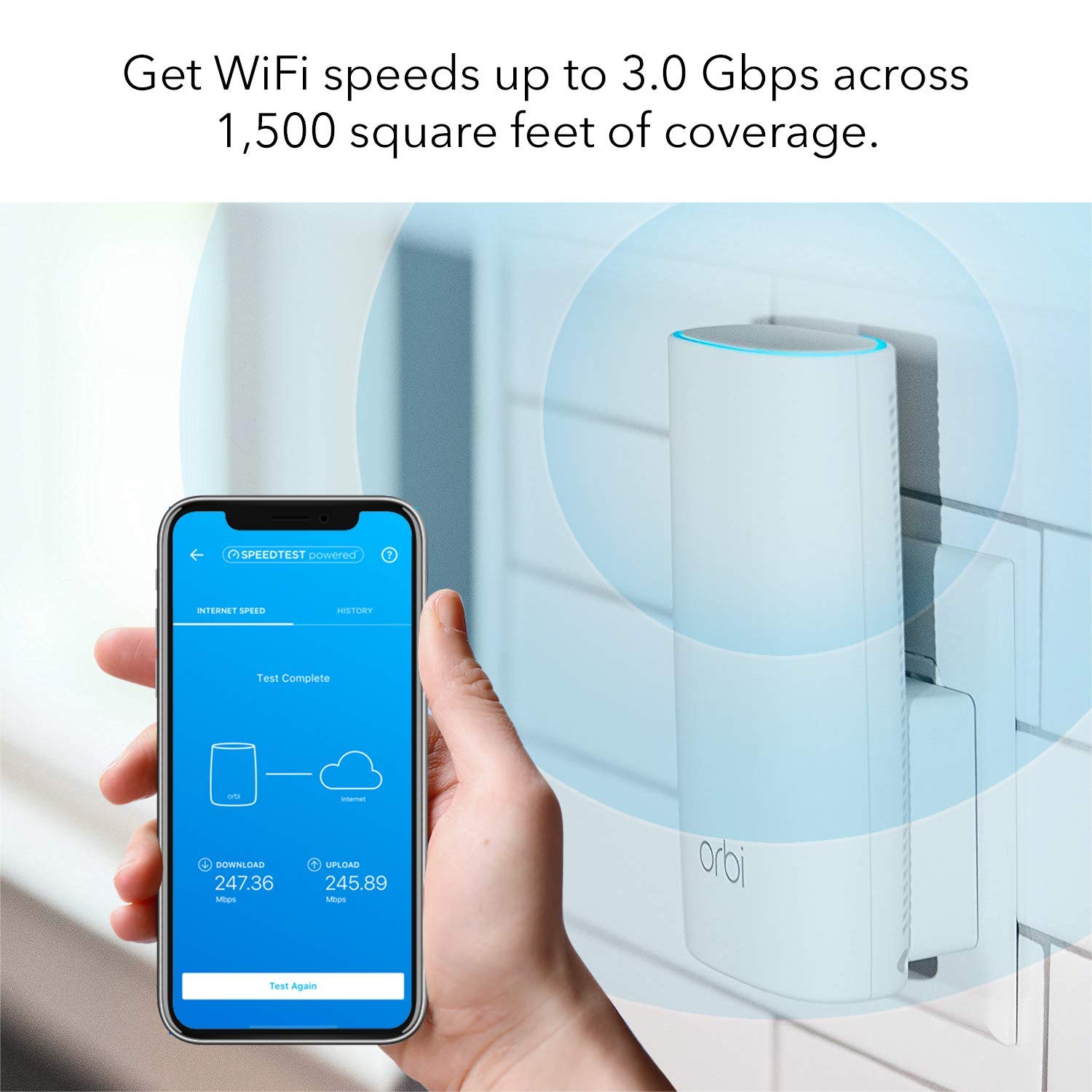 NETGEAR Orbi Wall-Plug Whole Home Mesh WiFi Satellite Extender - works with your Orbi router to add 1,500 sq. feet of coverage at speeds up to 2.2 Gbps, AC2200 (RBW30) (Renewed)