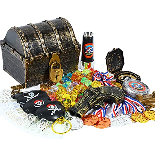 Lingway Toys Kids Pirate Treasure Chest Large Size Teacher's Favorite Treasures Collection Storage with Goodies Option B(Vintage Bronze Coating,6.3"X4.8"X5.2")
