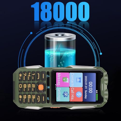 Acogedor 4G Senior Cellphone 4in Touch Screen WiFi Large Button 18000mAh LED Flashlight Loud Sound Quick Dial Phone for7.0, Clear Display (Green)
