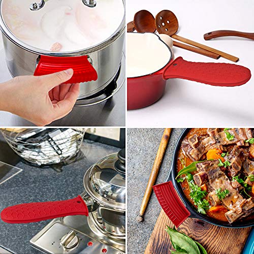 8 Pack Cast Iron Handle Cover, Silicone Hot Handle Holder, Assist Handle Holder, Non-Slip Pot Holder Sleeve, Pot Handle Covers Heat Resistant Potholder Cookware Silicone Cast Iron Handle Cover, Red