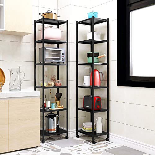 ZIGAMA 6-Tier Metal Rolling Cart Organizer with Wheels ,Adjustable Heavy Duty Free Standing Baker's Rack for Kitchens,Storage Tower for Pantry Laundry Bathroom Narrow Places