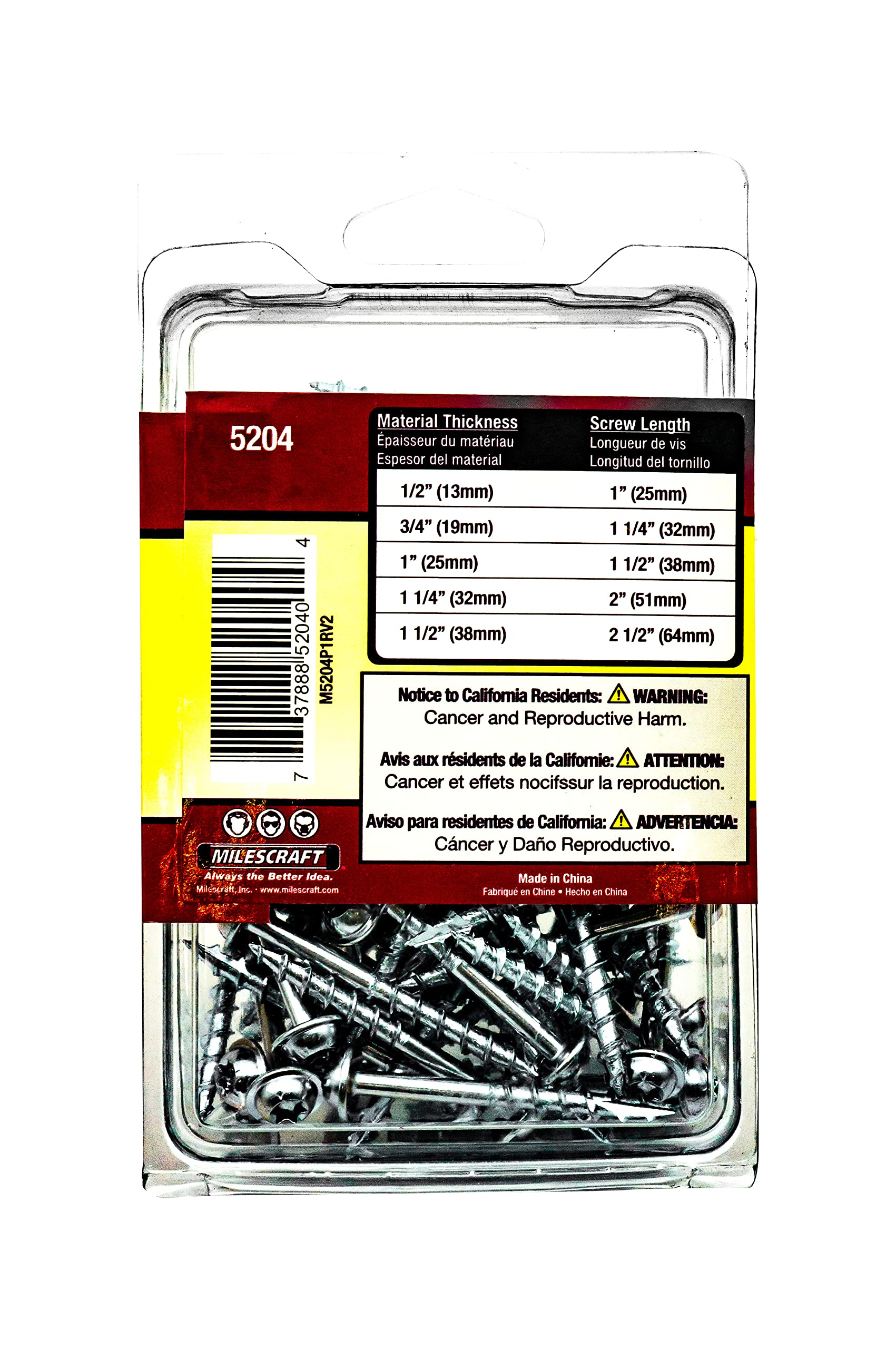 Milescraft 5204 Wood Pocket Hole Screws - #7 x 1-1/2" Washer Head with Coarse Thread (100pc.), Torx Drive Self-Tapping, for Indoor Use