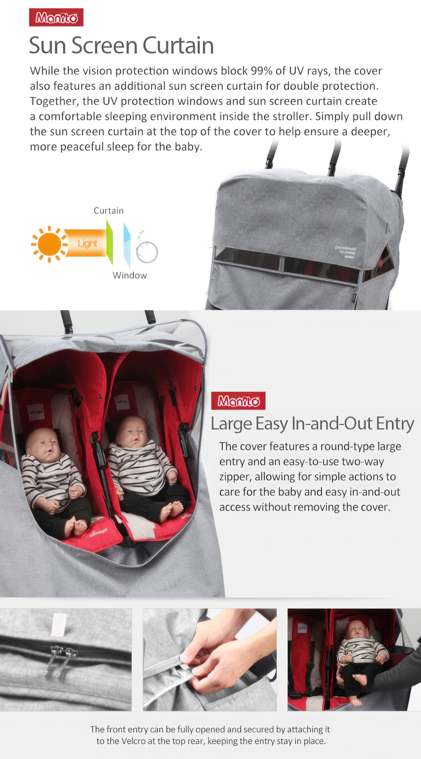 Manito Elegance Alpha Twin Stroller Weather Shield/Rain Cover (Navy)