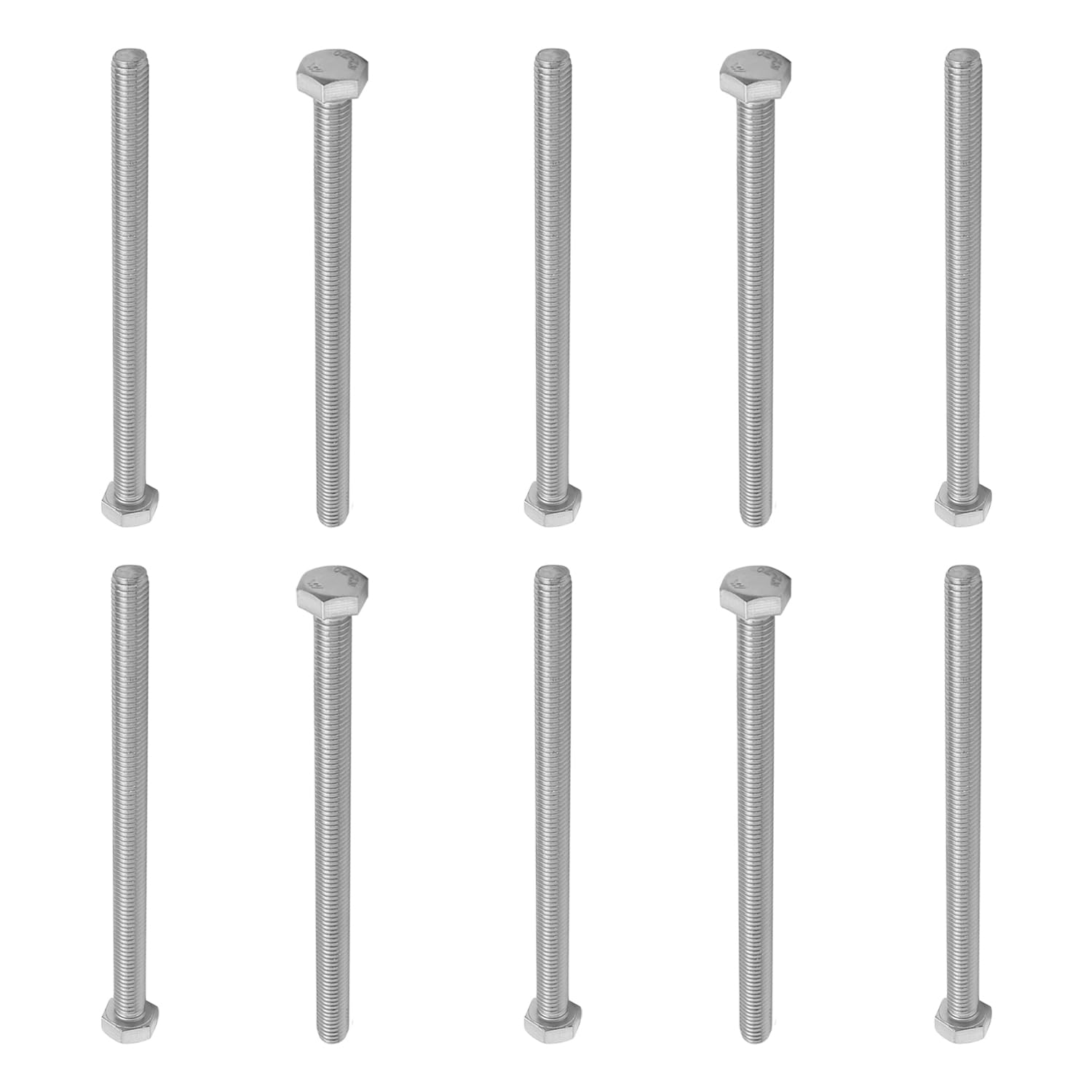 Bettomshin 10Pcs M8 x 120mm Hex Bolts, 304 Stainless Steel 1.25mm Thread Pitch Fully Threaded Metric Hex Head Screw Bolts, Hexagon Screw Bolt, Hex Tap Bolts, Silver (Overall Size 125.45x13x13mm)