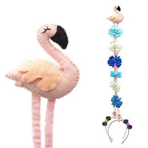Glaciart One Flamingo Hanging Hair Bow Holder | Headband Holder Hair Bows Organizer for Girls, Baby Headbands Hair Accessories Organizer Storage Wall Hanging Decor for Toddler Girls Room | Gift Idea