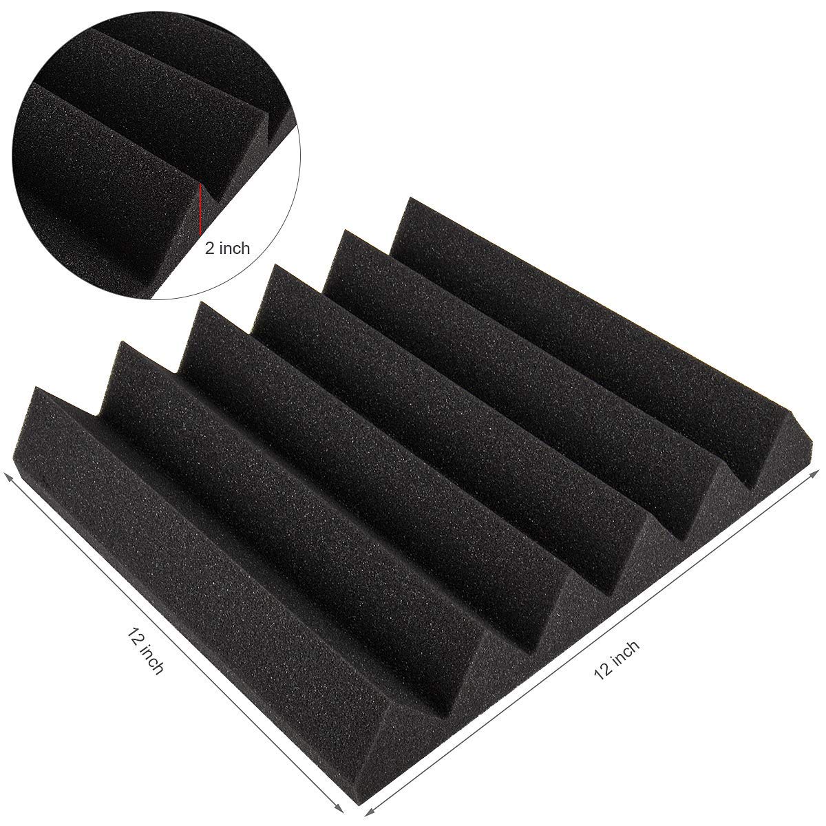Acoustic Foam Panels Fireproof Sound Absorbing Panels Studio Foam Wedges for Walls, 1" X 12" X 12" (12Pack Black)