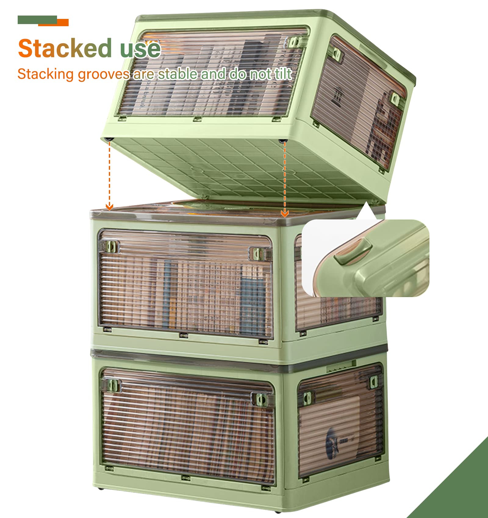 ACPOP Closet Organizers and Storage, 15Gal Collapsible Storage Bins with Lids, Stackable Storage Box, Plastic Foldable Container Trunk Car Organizer for Home, Ofiice, Camping(GREEN, 1Pcs)