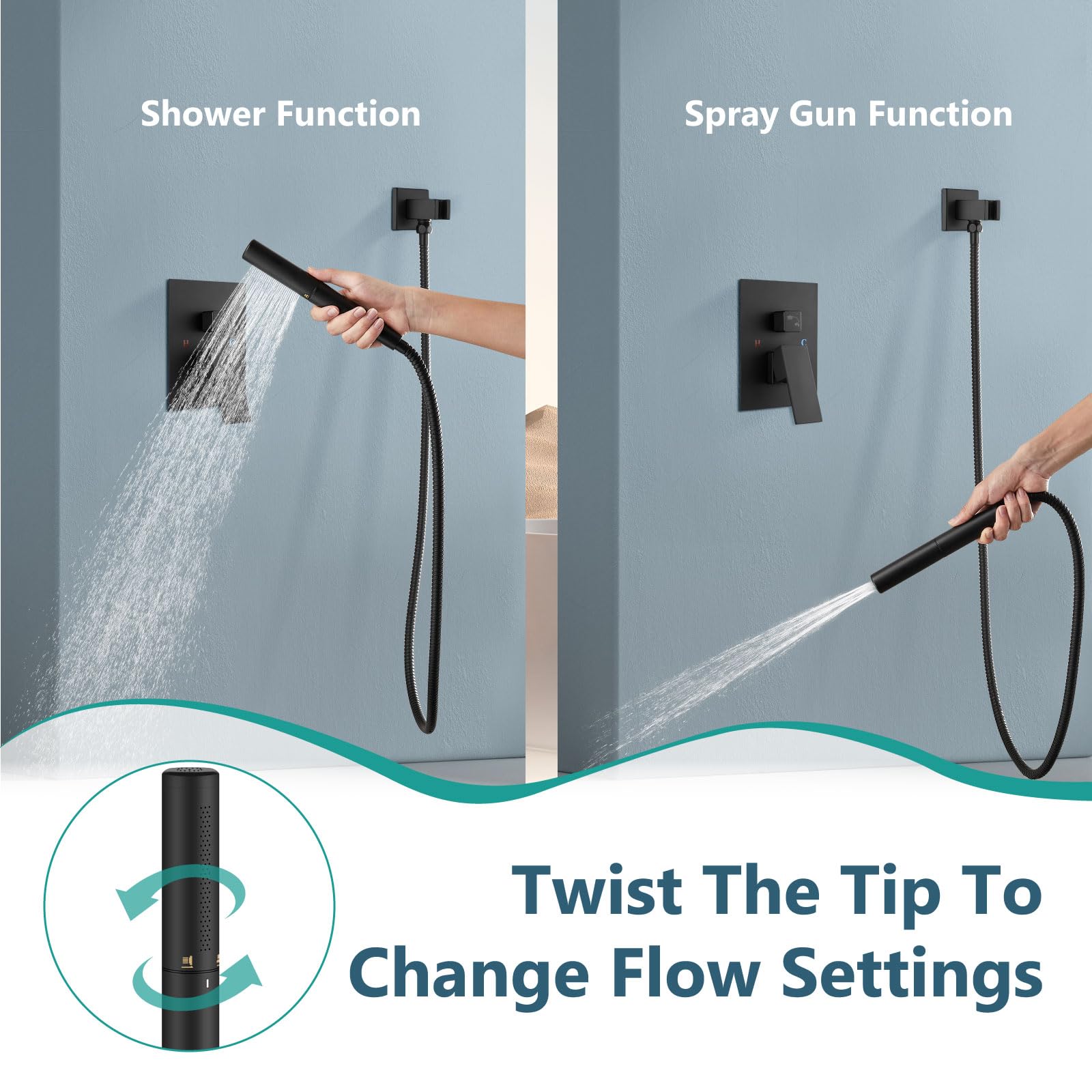 Aolemi Shower System with Rainfall Shower Head and Handheld,High Pressure Shower Faucet Set Fixture Combo with 2 in 1 Handheld Spray Rough-in Valve Included,Wall Mount 12 Inch Matte Black