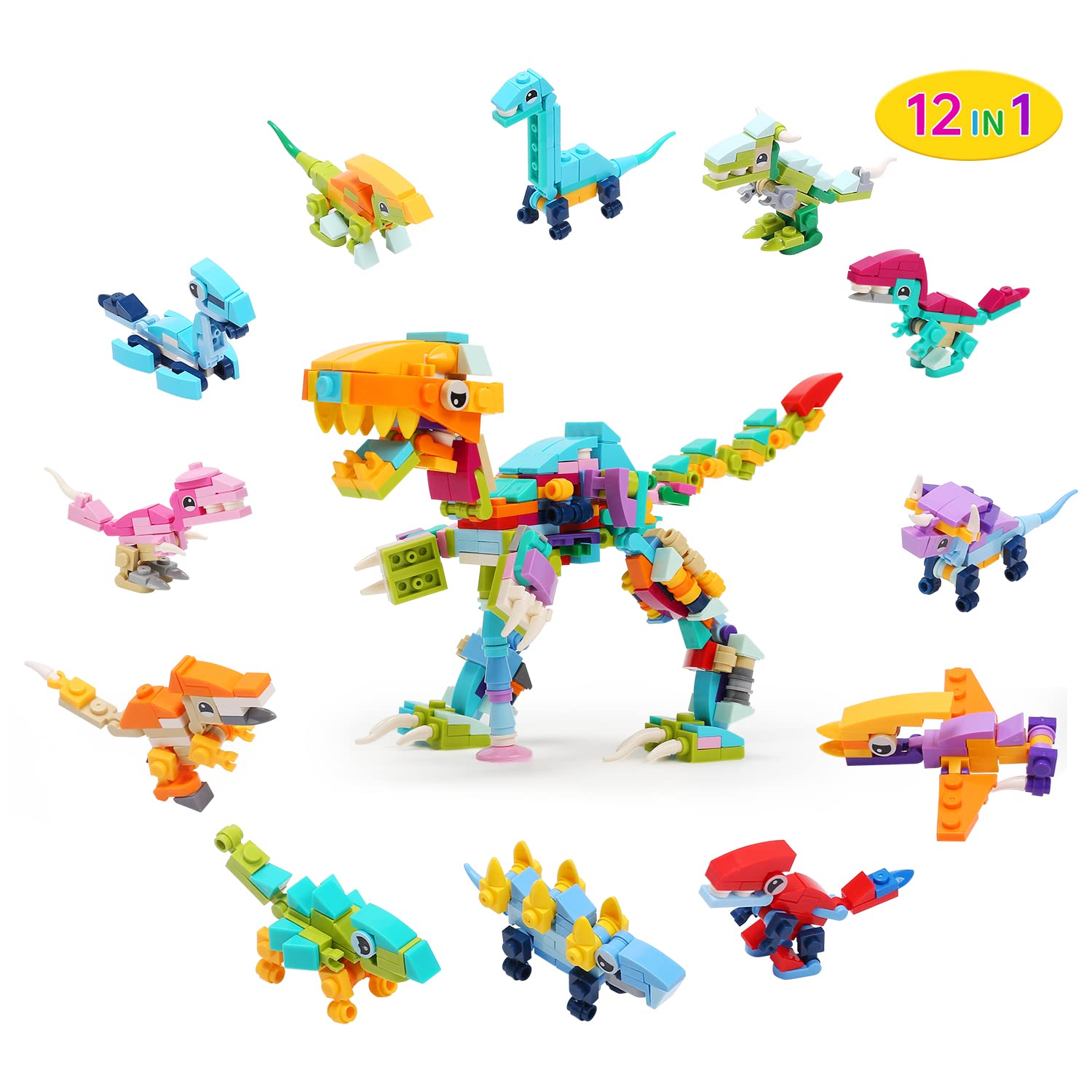 CUTE STONE 12 Pack Filled Easter Eggs with Dinosaur Building Blocks Sets, Easter Basket Stuffers Easter Party Favors for Boy, Girls and Kids