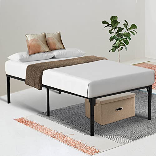 Veezyo Metal Bed Frame Twin - 18 Inch Black Metal Platform Bed Frame, Easy Assembly with Large Storage Space, 3,500lbs Heavy Duty, No Box Spring Needed (Twin)