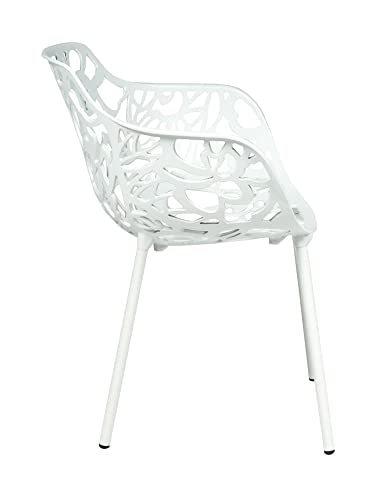 LeisureMod Devon Modern Aluminum Indoor-Outdoor Stackable Side Dining Arm Chair, Set of 2 (White)