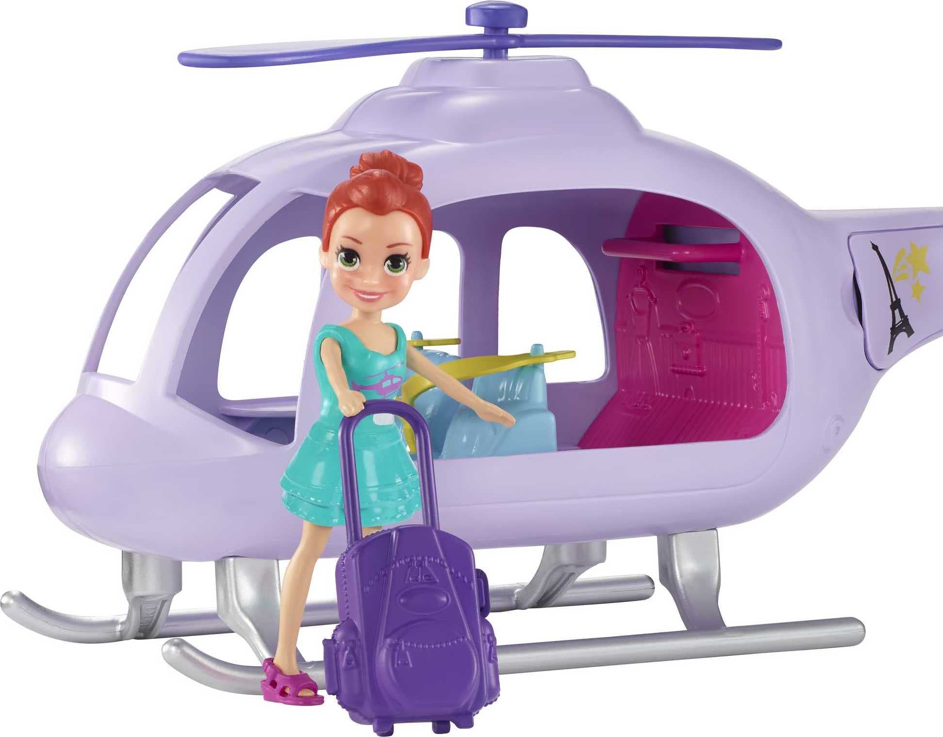 Polly Pocket Playset, Vacation Helicopter with 3-inch Lila Doll & 10+ Accessories, Travel Toy