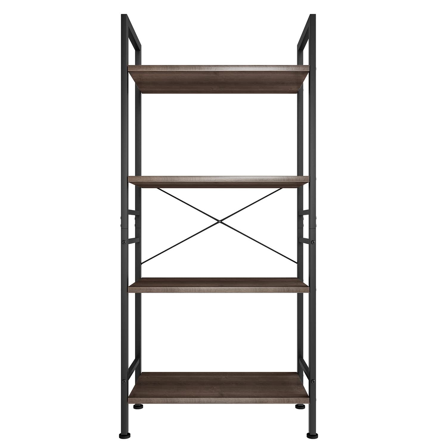 DKLGG 4-Tier Storage Shelves, Bookshelf, Wood Bookcase with Metal Frames and Standing Shelving Unit, Industrial Design Open Standing Organizer for Living Room, Bathroom, Balcony, Office, Rustic Brown