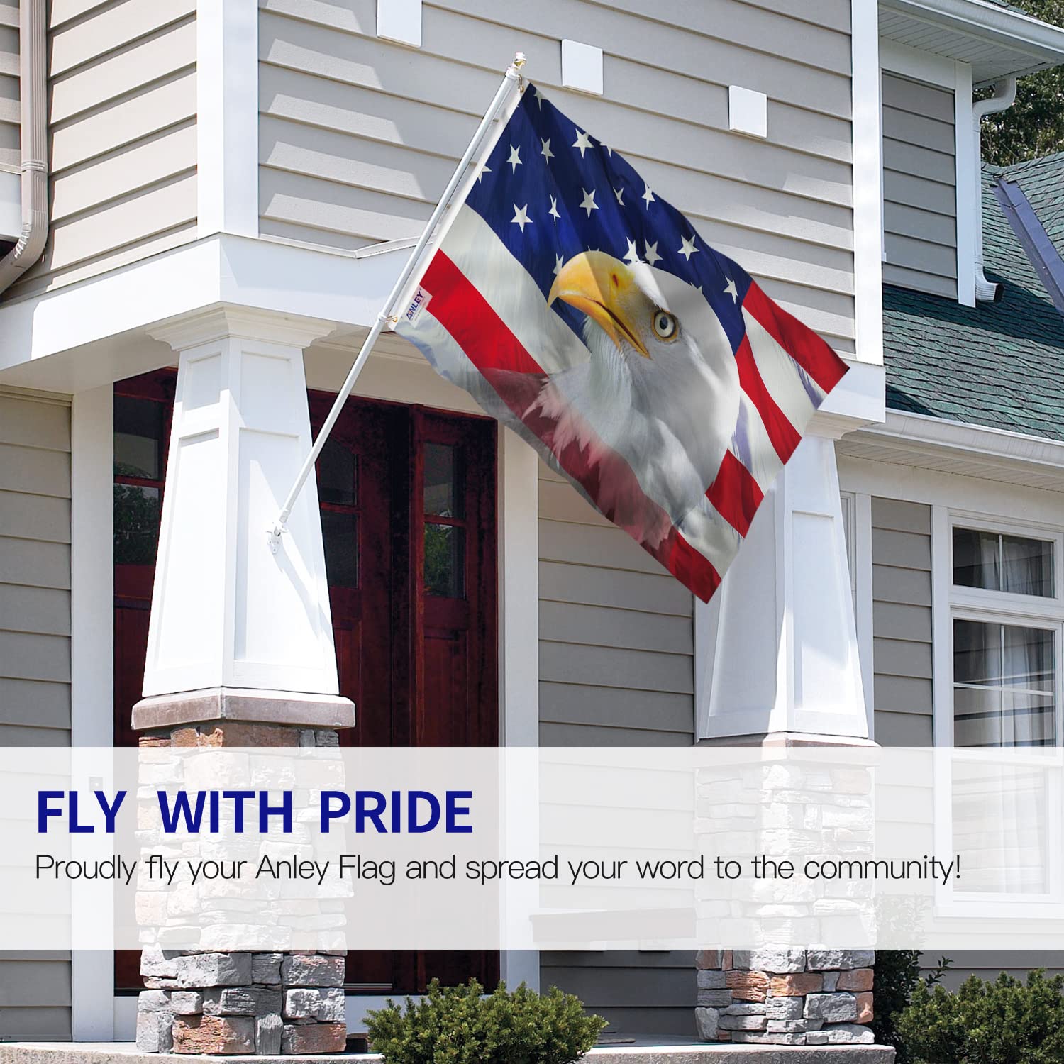 ANLEY Fly Breeze 3x5 Feet US Bald Eagle Decorative Flag - Vivid Color and Fade Proof - Canvas Header and Double Stitched - Patriotic Bald Eagle Flags Polyester with Brass Grommets 3 X 5 Ft