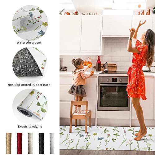 Aomike Kitchen Mats 2 Piece, Wildflower Bellflower Flower Collection Doormat, Absorbent Kitchen Rugs Set Inside Floor Mat for Kitchen/Office/Entryway, 21.5" x 23.6"+21.5" x 47.2"