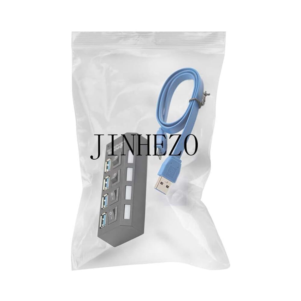 JINHEZO 4-Port USB 3.0 Hub, Data USB Hub, 22 inch Extended Cable for MacBook, Mac Pro, Mac Mini, iMac, Surface Pro, XPS, PC, Flash Drive, Mobile HDD with Individual LED Power Switches Black