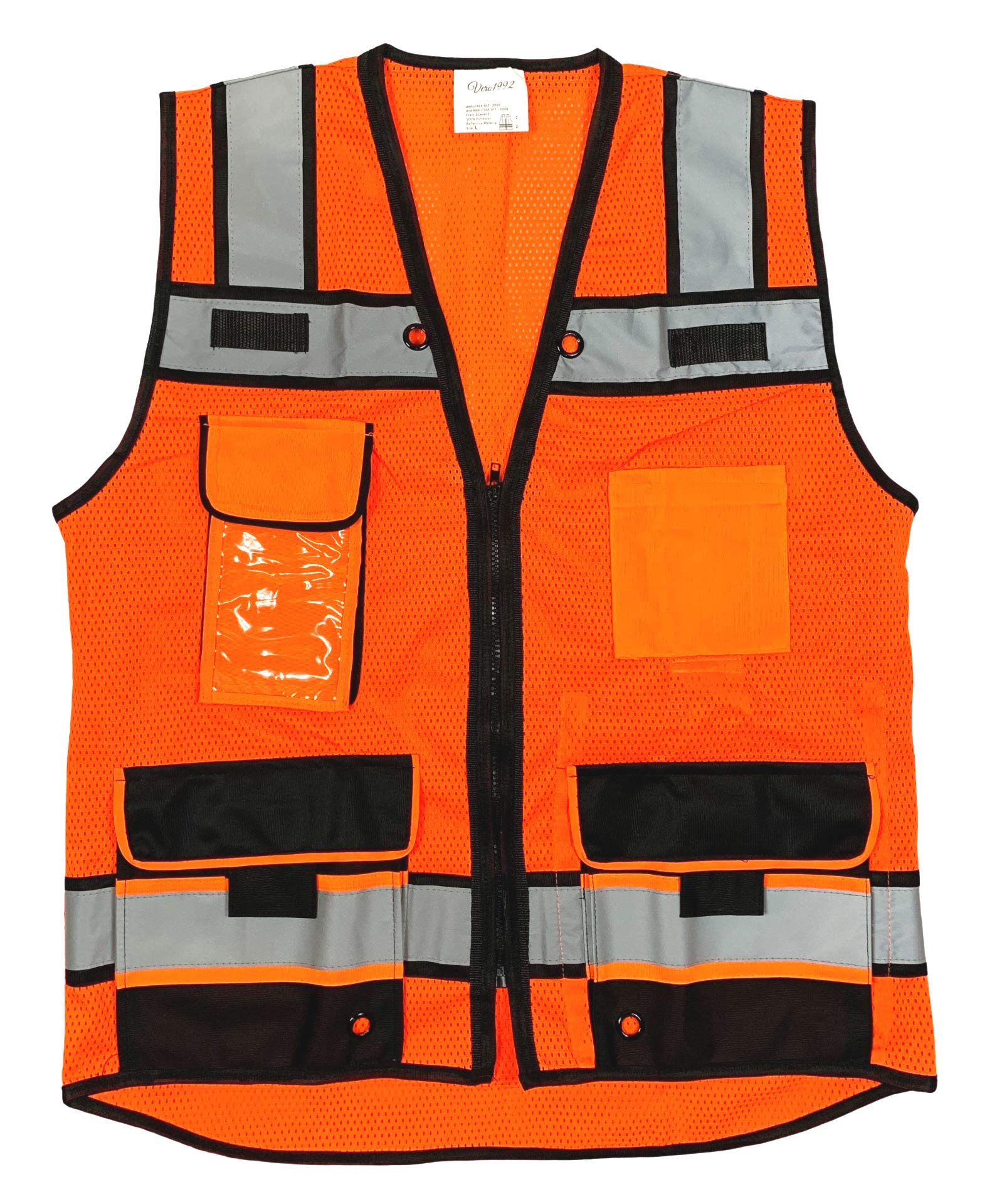 REXZUS (B Engineer Safety Vest, High Visibility Reflective Safety, Vest Mesh with Zipper and pockets (Orange, Large)