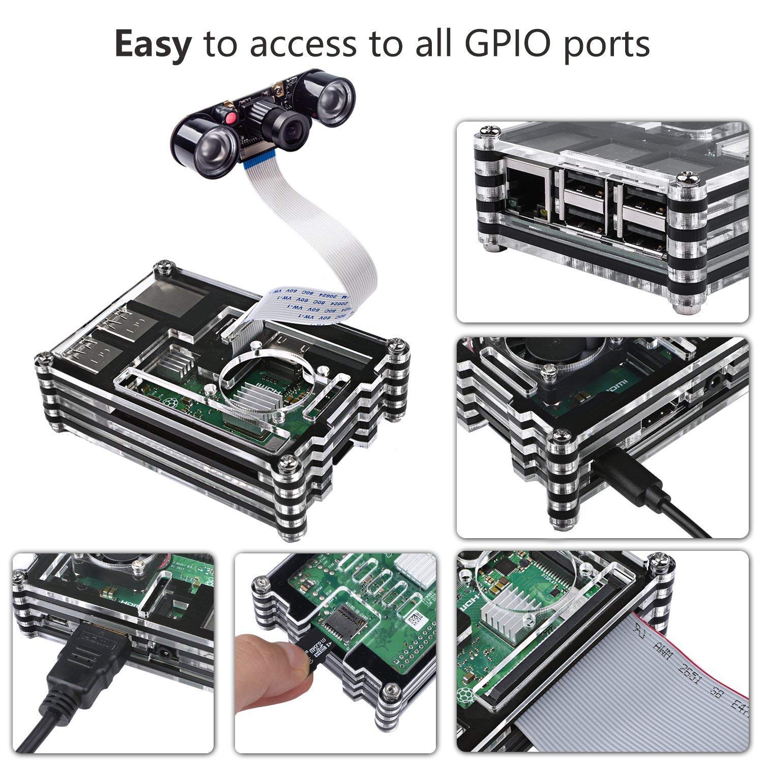 Smraza Raspberry Pi 3 B+ Case with Fan, 5V 2.5A Power Supply and 3 Heat Sinks for Raspberry Pi 3 Model B+ (B Plus), 3B, 2B