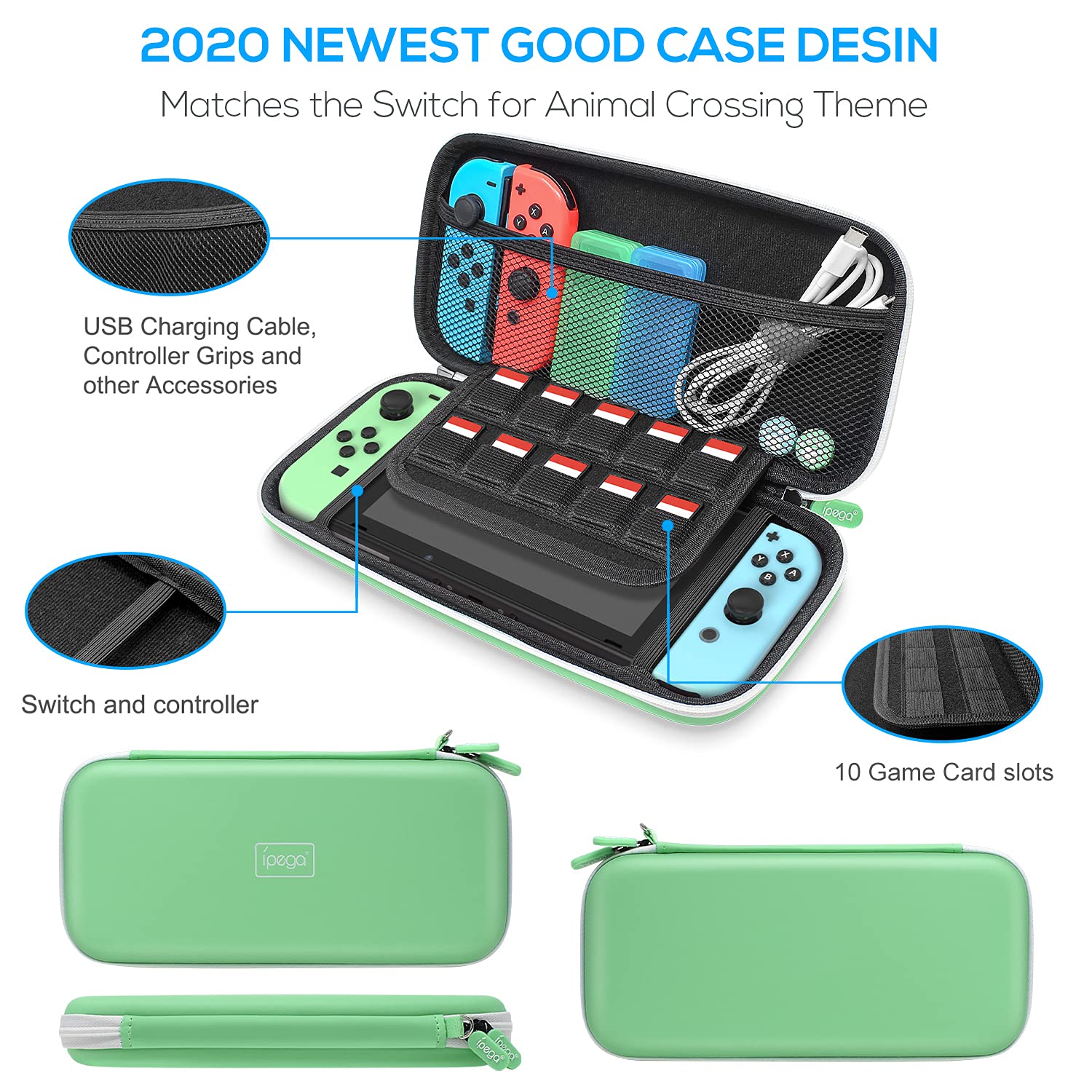 Accessories Bundle Compatible with Nintendo Switch for Animal Crossing,26 in 1 Accessories kit Carrying Case,Screen Protector,Handle Grips,Steering Wheels,Silicone Case,Thumb Caps for Joy Con