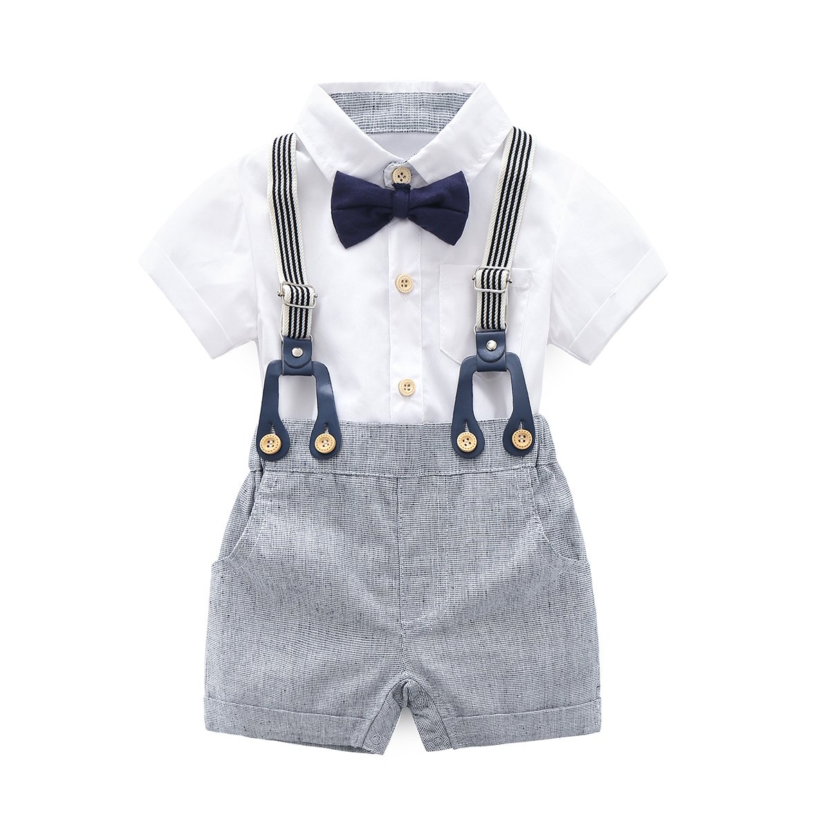 Newborn Baby Boys Gentleman Outfits Suits, Infant Short Sleeve Shirt+Bib Pants+Bow Tie Overalls Clothes Set,3-6M