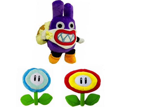 HUAWELL 3 Pcs Super Marry Plush Doll Set- 7 inch Plush Fire Flower Ice Flower Plush Doll with 9 Inch Lovely Nabbit Plush Doll Stuffed Toys Christmas New Year Gift Birthday Gift.