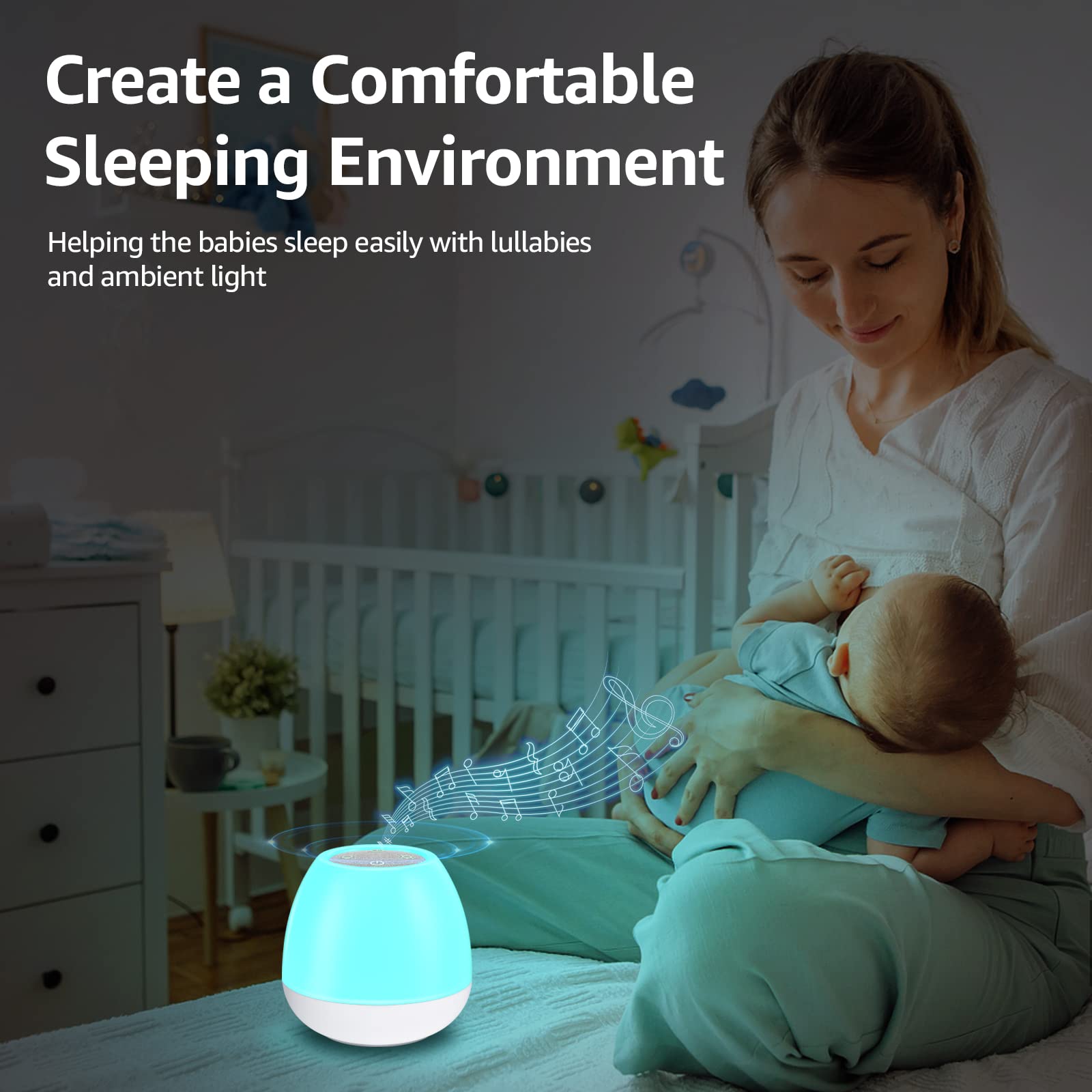 BGOVERSS White Noise Machine for Baby Kids Adults, Sleep Sound Machine with 20 Adjustable Volume & 14 Soothing Stereo Sounds, 5 Timer & Memory Function, Adjustable Night Light for Sleeping