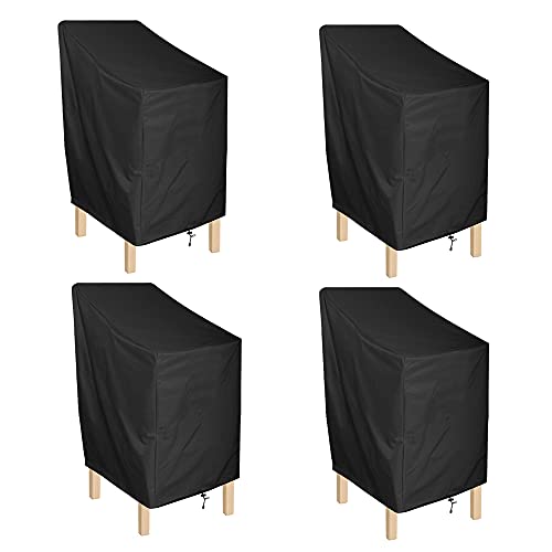 ANMINY Waterproof Patio Chair Covers Outdoor High Back Stackable Dining Bar Stool Lawn Chair Cover Furniture Protector Sun Resistant - Black, Pack Of 4