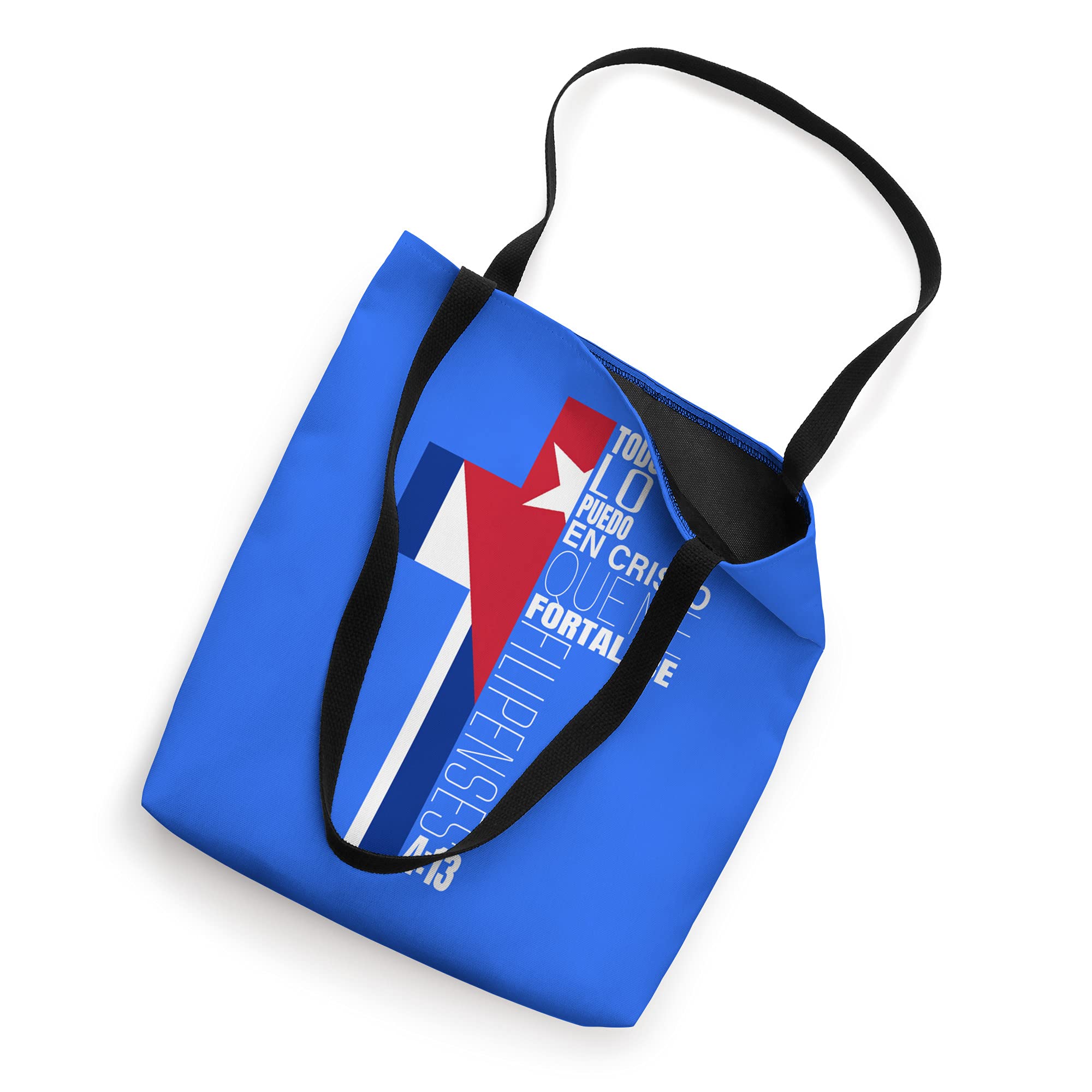 Christian Spanish Filipenses 4 13 Religious Verse Cuban Flag Tote Bag