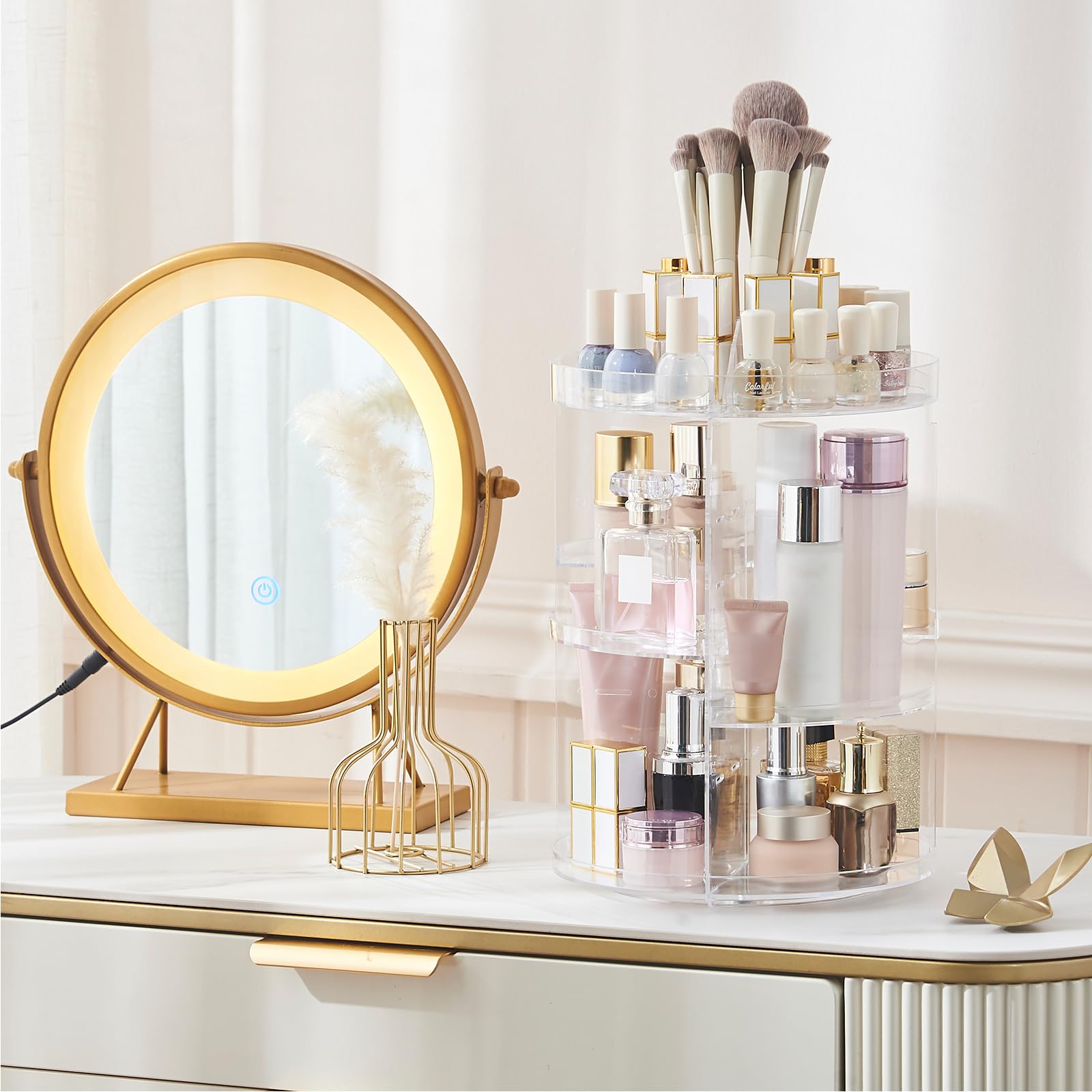SUNFICON Rotating Makeup Organizer 360 Rotation Cosmetic Storage Holder Crystal Clear Acrylic Makeup Turntable Spin Display Stand Bathroom Bedroom Countertop Vanity Dressing Table Gift Girl Lady Women