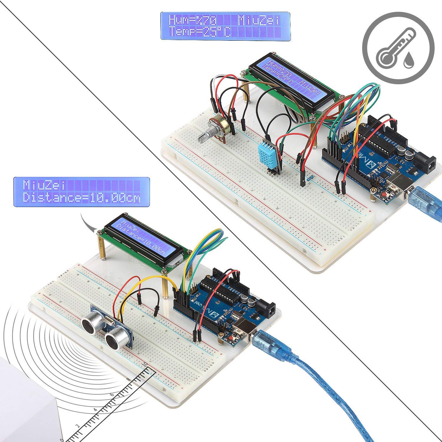 Miuzei Starter Kit Compatible with Arduino Projects, Circuit BreadBorad, LCD1602 Module, Breadboard, Jumper Wires, Servo, Sensors, LEDs, Detailed Tutorial MA05