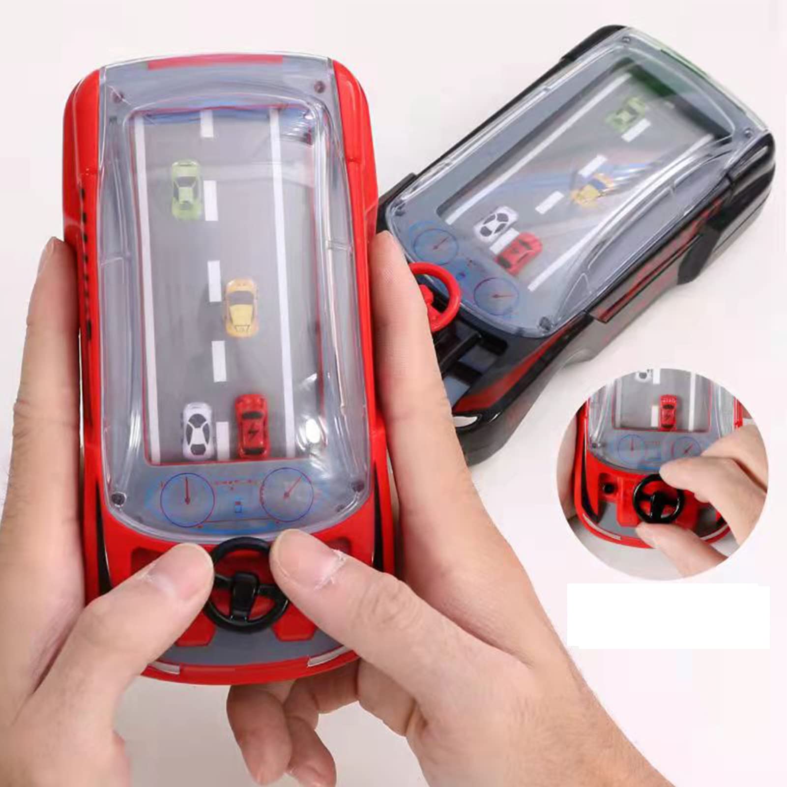 CYFG Hand-Held Portable Car Adventure Game Machine Speed, Children's Toy Manual Puzzle Simulation Racing Machine Steering Wheel (Red,1Pcs)