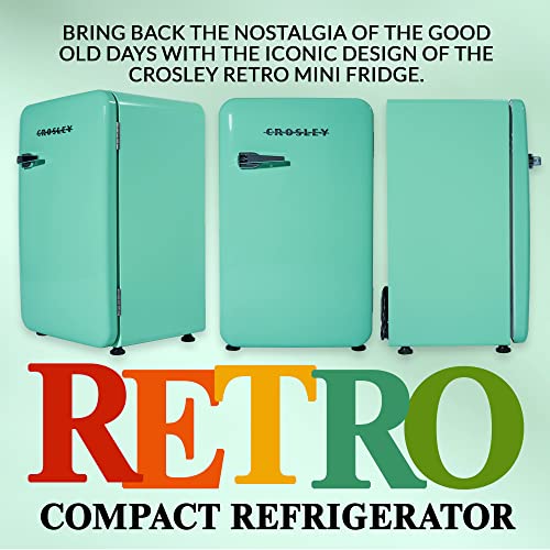 Crosley Retro Mini Fridge 3.2 Cu Ft Mint Green w/o Freezer, Compact Refrigerator for Bedroom, Garage, Office Under Desk, Undercounter, Apartment, School Dorm Fridge, Aesthetic, Small & Cute Appliances