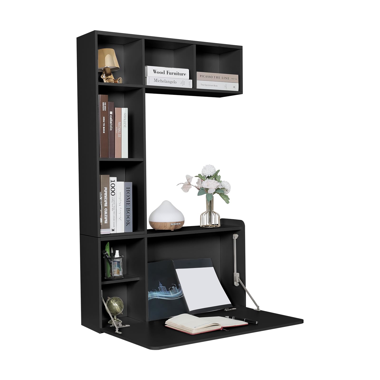 YUSING Floating Desk, Wall Mounted Table, Multifunctional Fold Down Wall Mounted Laptop Computer Workstation with Storage Shelves(Large)