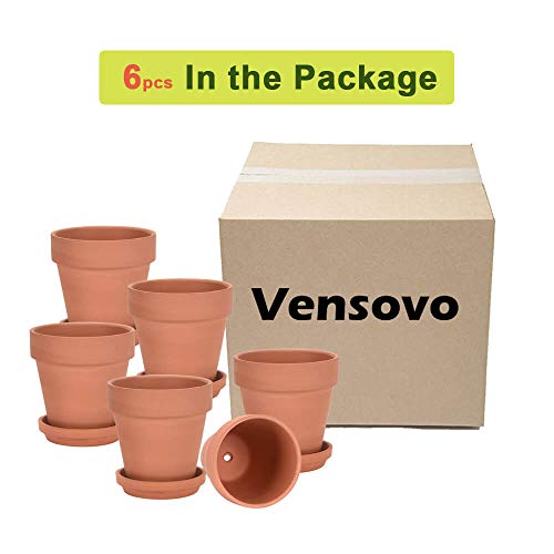 vensovo 4 Inch Terracotta Plant Pots with Saucer - 6 Pack Clay Flower Pots with Drainage, Great for Plants, Crafts, Wedding Favor