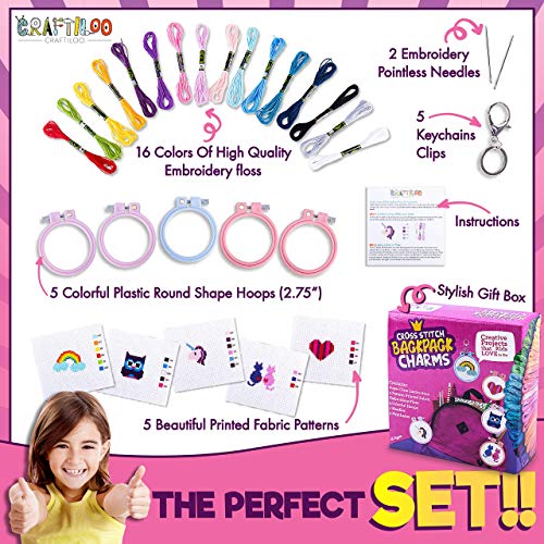 Cross Stitch Kits For Beginners. 5 Stamped Cross Stitch Kits for Kids.Needlepoint Kits For Beginners. Embroidery Kit For Kids. Crossstitch Kit For Beginners. Girls cross stitch kit Backpack Charms